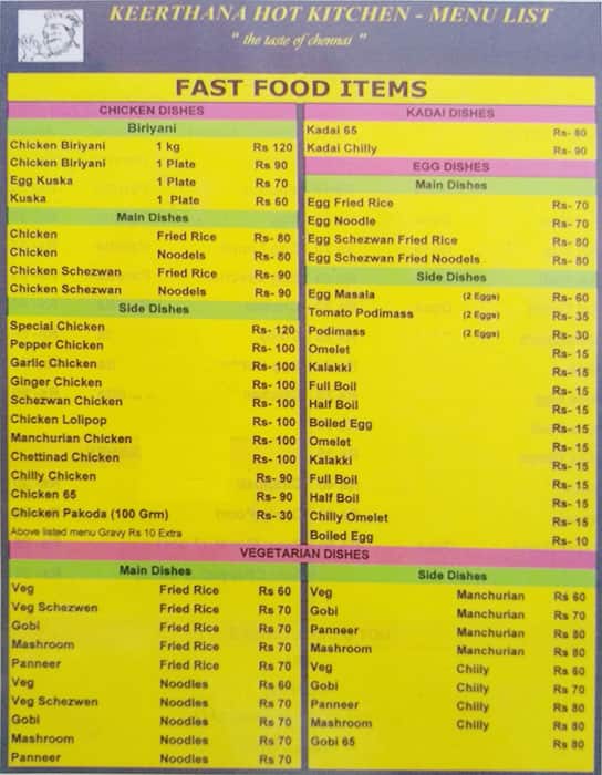 Menu at Keerthana Hot Kitchen, Chennai
