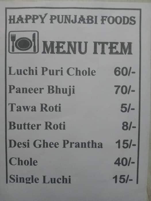 Menu of Happy Punjabi Foods, Civil Lines, New Delhi