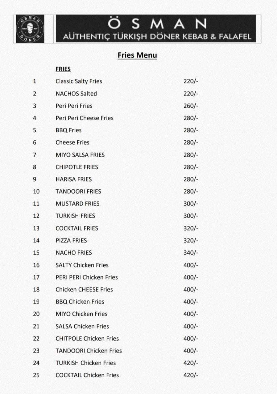 Menu at OSMAN AUTHENTIC TURKISH DONER KEBAB & FALAFEL, Mumbai