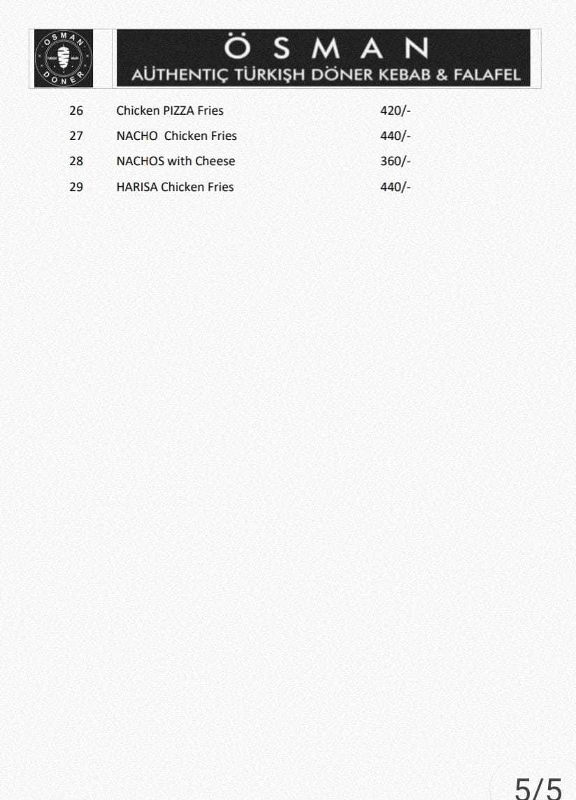 Menu at OSMAN AUTHENTIC TURKISH DONER KEBAB & FALAFEL, Mumbai