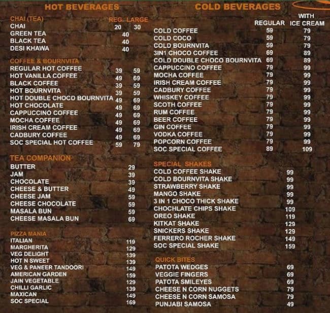 Menu of Smoke O’ Clock Cafe, Gota, Ahmedabad