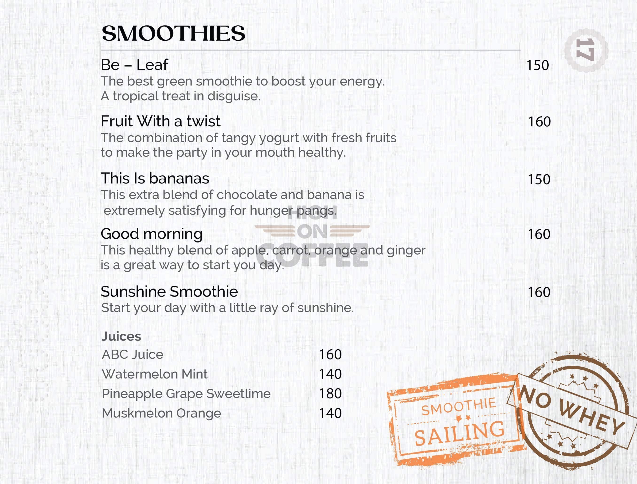 Menu of High On Coffee, Peelamedu, Coimbatore