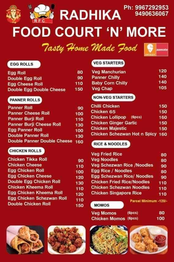 Menu of Radhika Food Court N More, Manikonda, Hyderabad