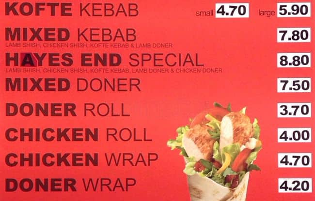 Menu at Hayes End chicken restaurant, Hayes