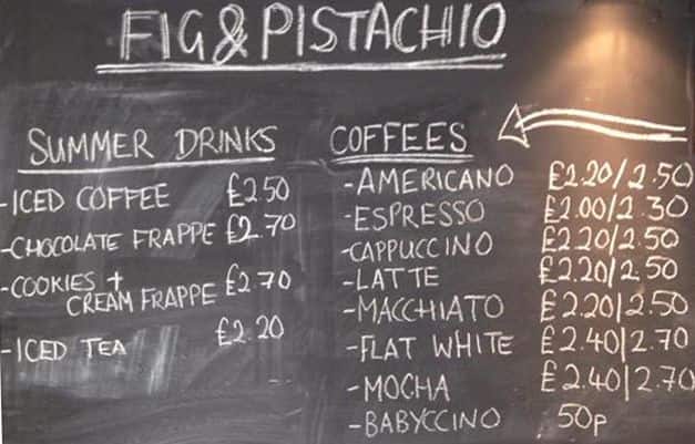 Menu at Fig & Pistachio cafe, London