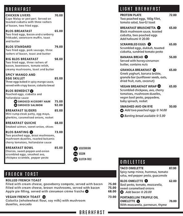 Menu at Zeppelin Brewery & Bunker Bar, Pretoria