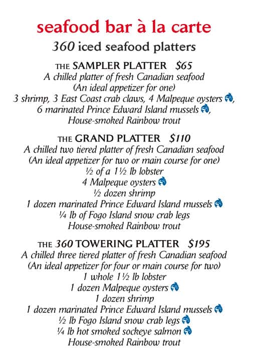 Menu at 360 Restaurant, Toronto