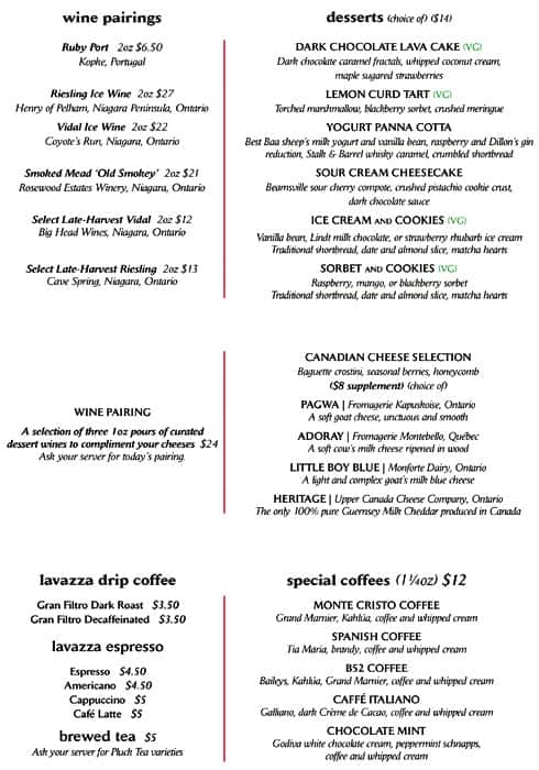 Menu at 360 Restaurant, Toronto