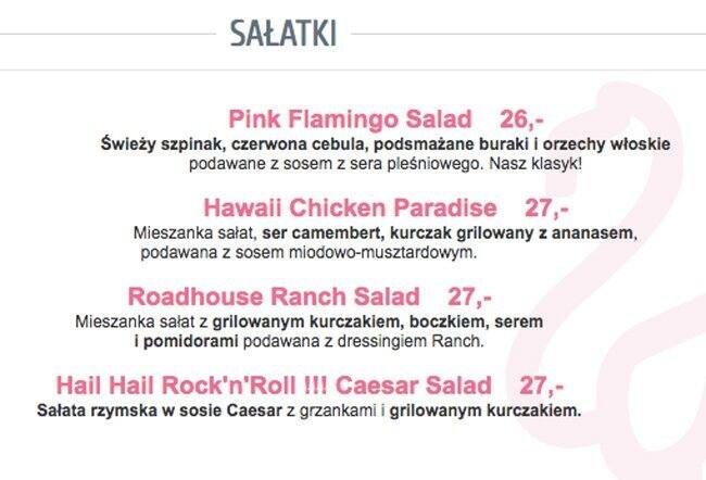 Menu at Pink Flamingo pub & bar, Warsaw