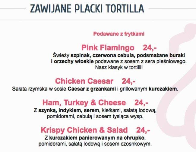 Menu at Pink Flamingo pub & bar, Warsaw