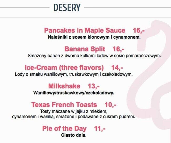 Menu at Pink Flamingo pub & bar, Warsaw