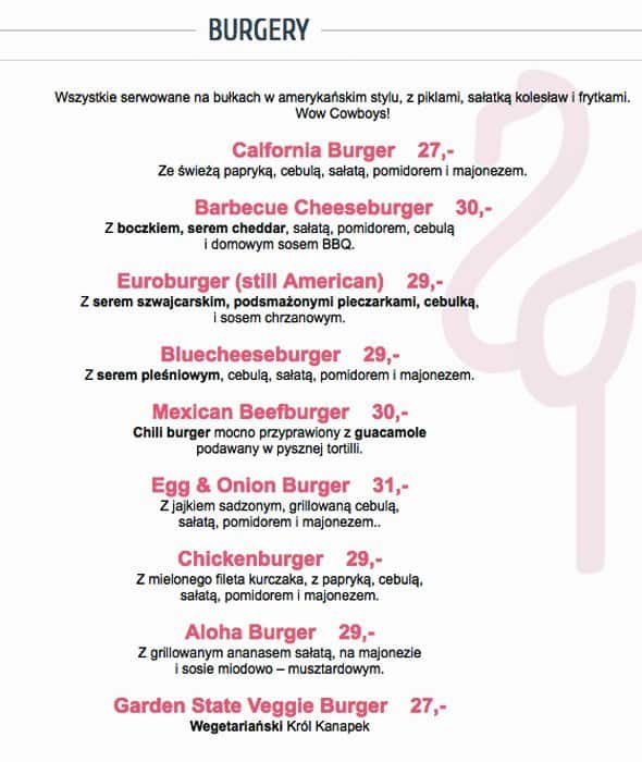 Menu at Pink Flamingo pub & bar, Warsaw