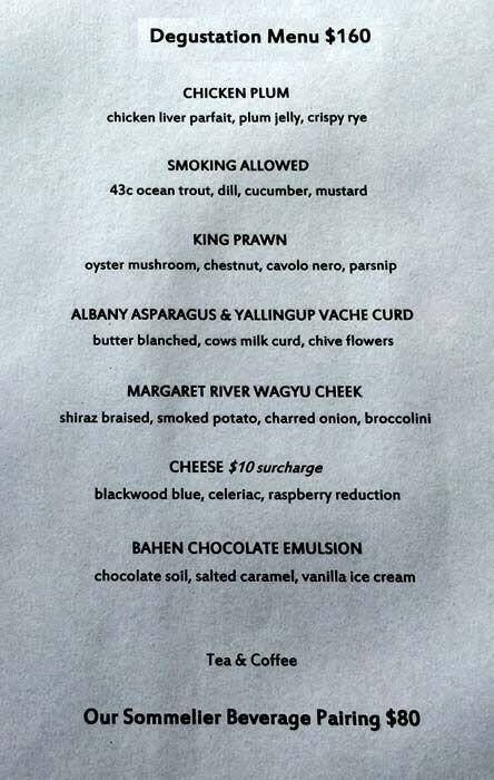 Menu at Cape Lodge Restaurant, Yallingup