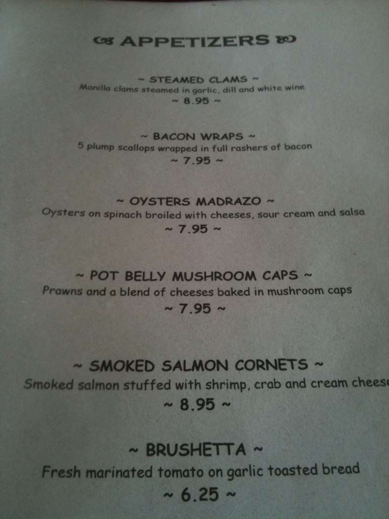 Menu at Matterson House restaurant, Ucluelet