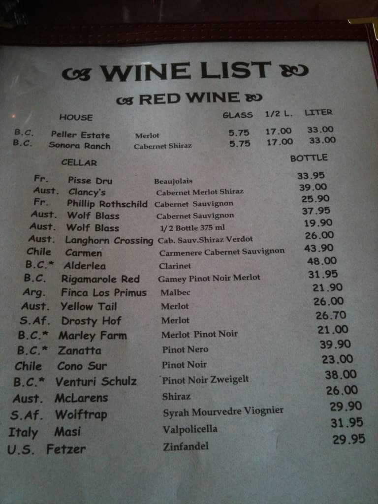 Menu at Matterson House restaurant, Ucluelet