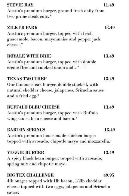 Menu at Old School pub & bar, Austin, 401 E 6th St