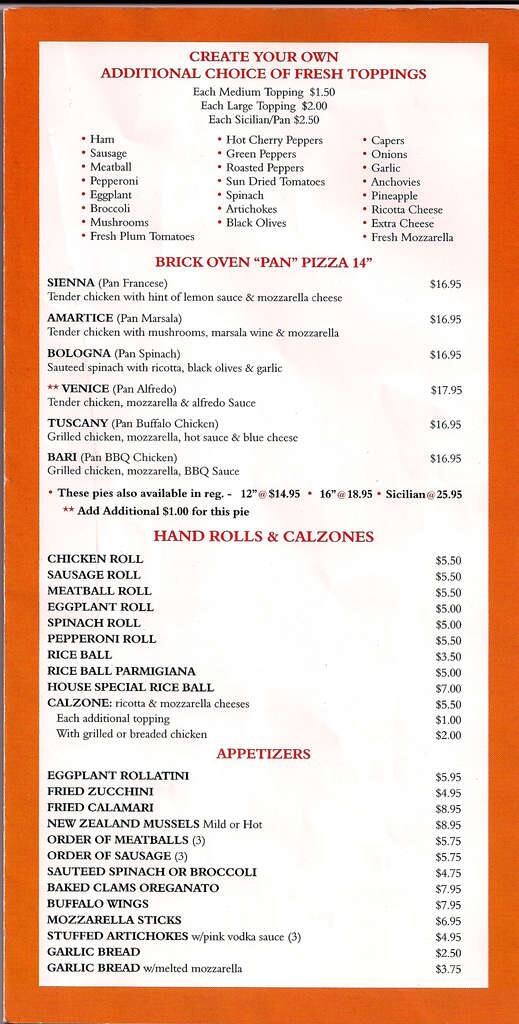 Menu at Pomodoro restaurant, Fort Lee