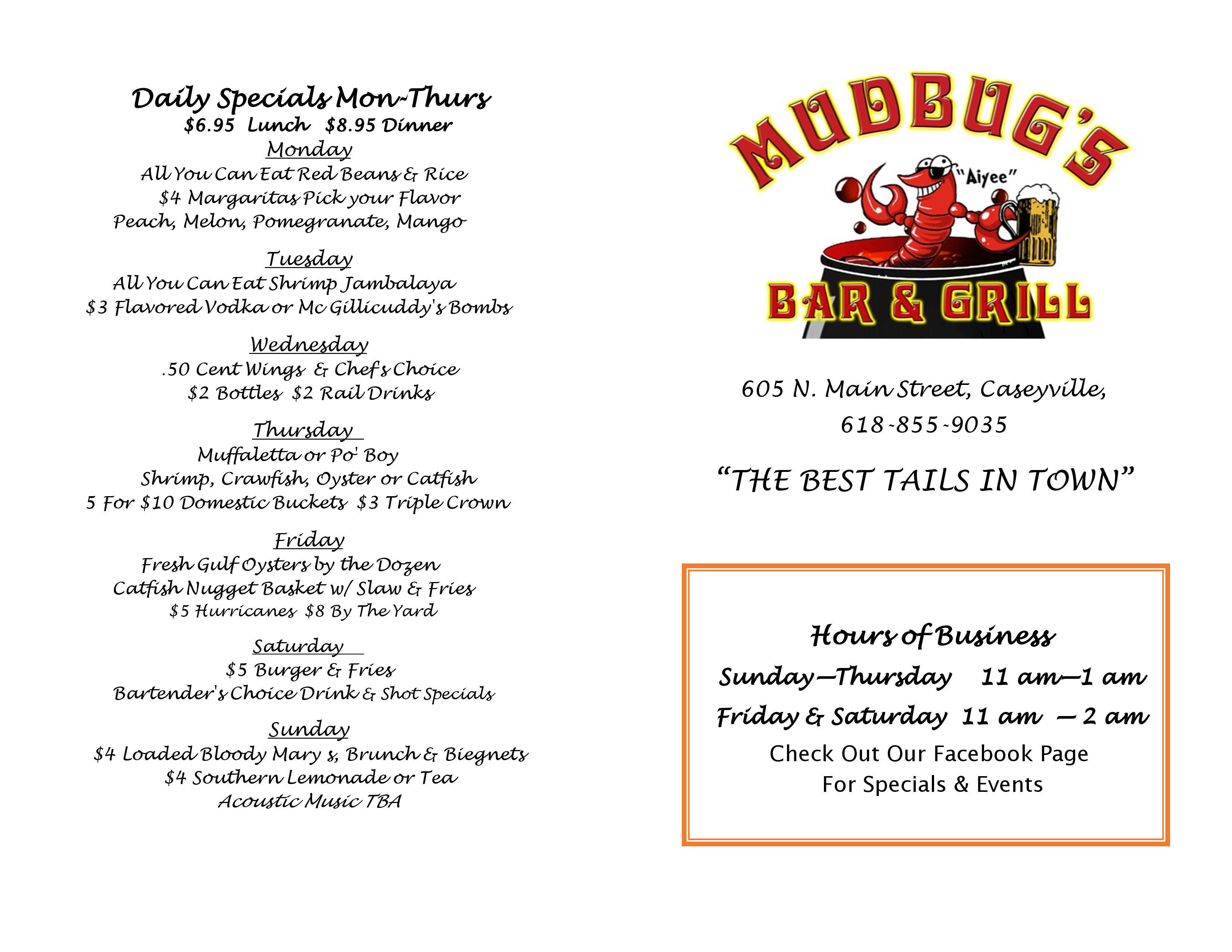 Mudbugs Bar & Grill Menu, Menu for Mudbugs Bar & Grill, Caseyville ...
