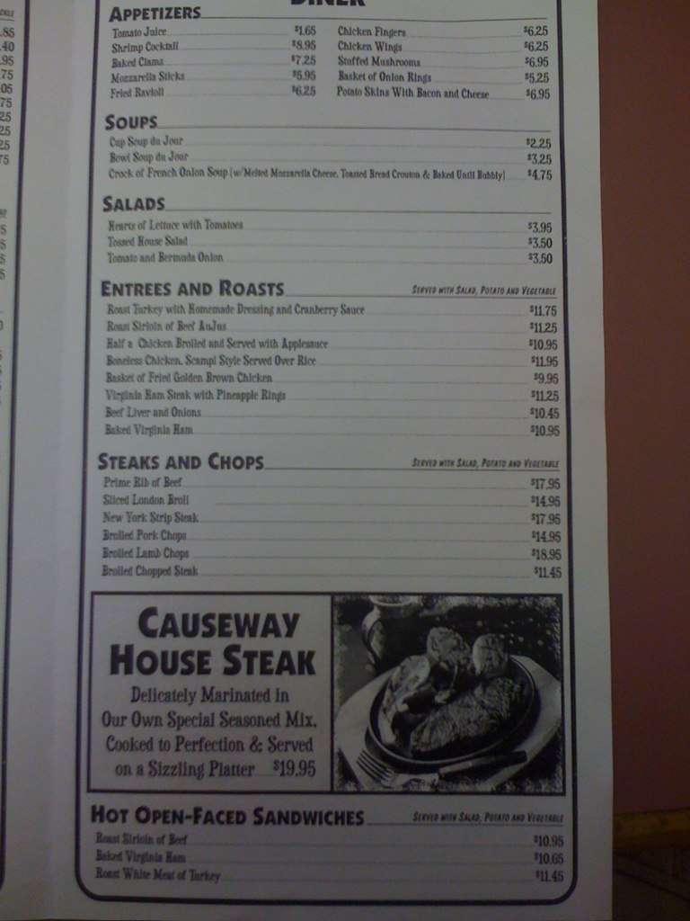 Menu at Causeway Diner restaurant, Merritt Island