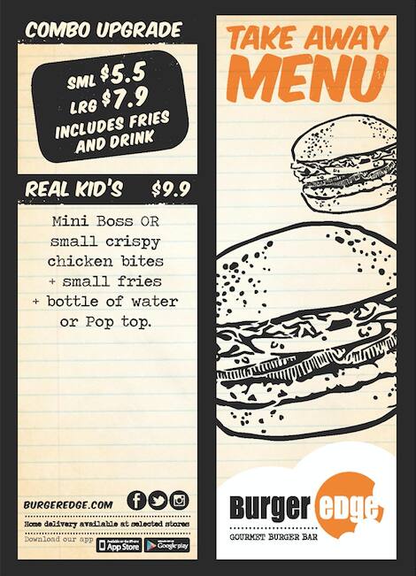 Menu at Burger Edge restaurant, Prestons