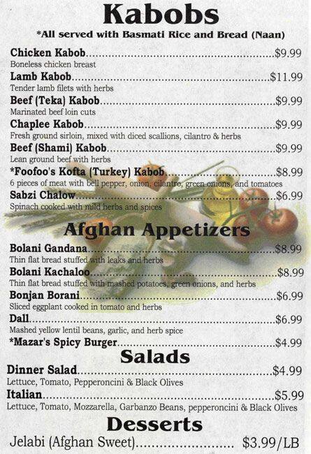 Menu at Mazar Market & Grill restaurant, Concord