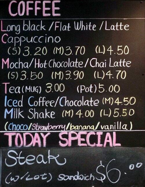 Menu at Station City Cafe, Adelaide, 9/52 Hindley St
