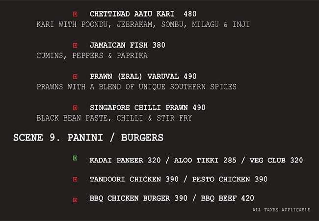 Menu of Take 2, Kodambakkam, Chennai