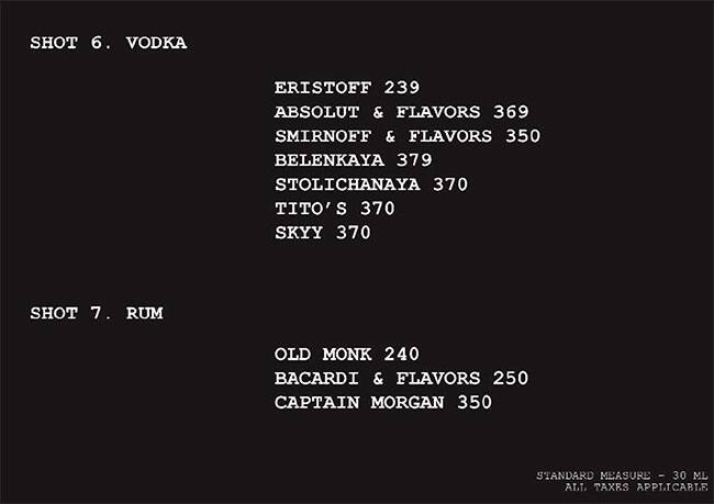 Menu of Take 2, Kodambakkam, Chennai