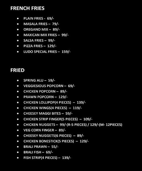 Menu at Ludo cafe, Cuttack