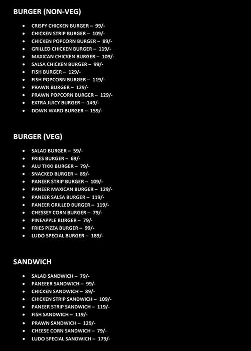 Menu at Ludo cafe, Cuttack