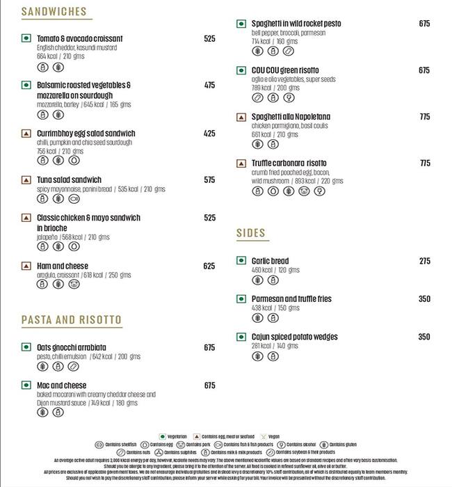 Menu of Cou Cou By Oberoi, Bandra Kurla Complex, Mumbai