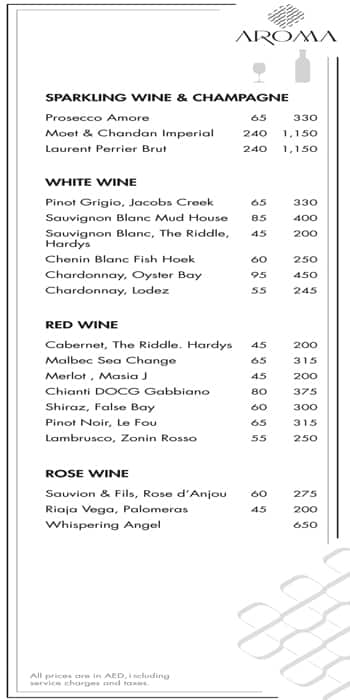 Menu of Aroma Lounge & Eatery, IMPZ, Dubai
