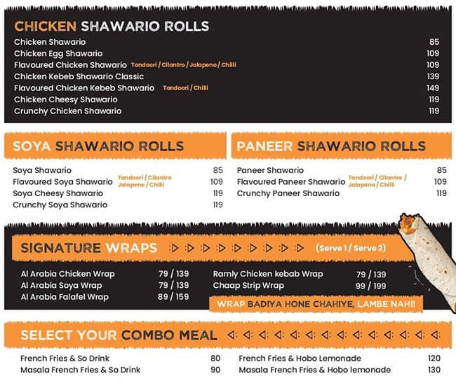 Menu of The Tummy Section, Sector 22, Gurgaon