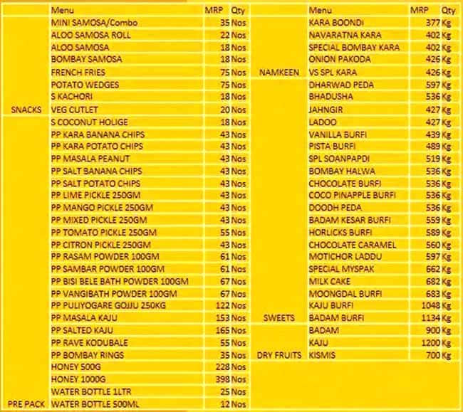 Menu at Shree Mahalakshmi Sweets, Mysuru, /A