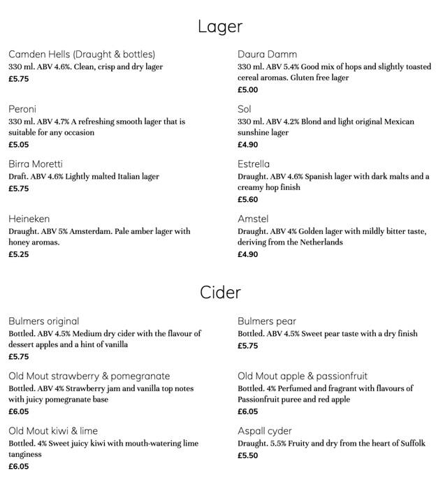 Menu at The Northcote pub & bar, London