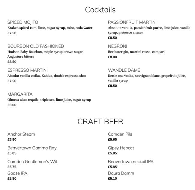 Menu at The Northcote pub & bar, London