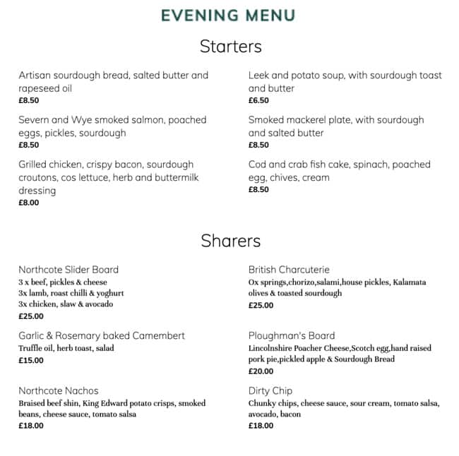 Menu at The Northcote pub & bar, London