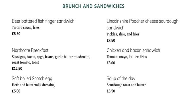 Menu at The Northcote pub & bar, London