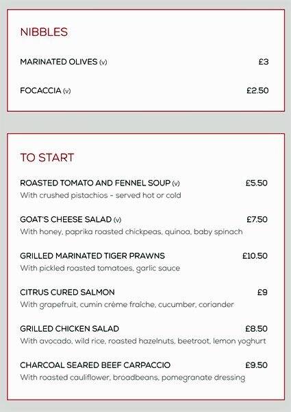 Menu at The Bar at Amba Hotel Marble Arch, London