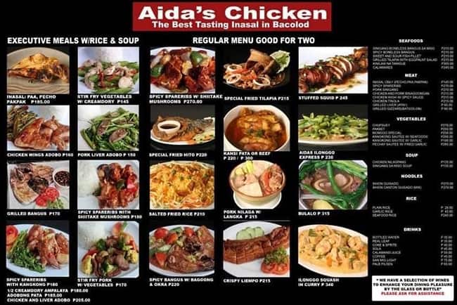 Menu at Aida's Chicken House BBQ, Makati, Second Floor