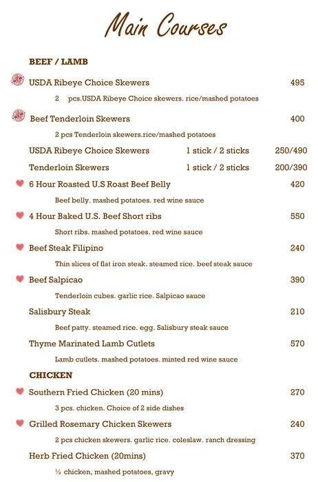 Menu at Cow Bell Steak Cafe, Quezon City