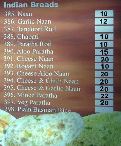 Menu at Food Inn India restaurant, Cape Town, 156 Long St