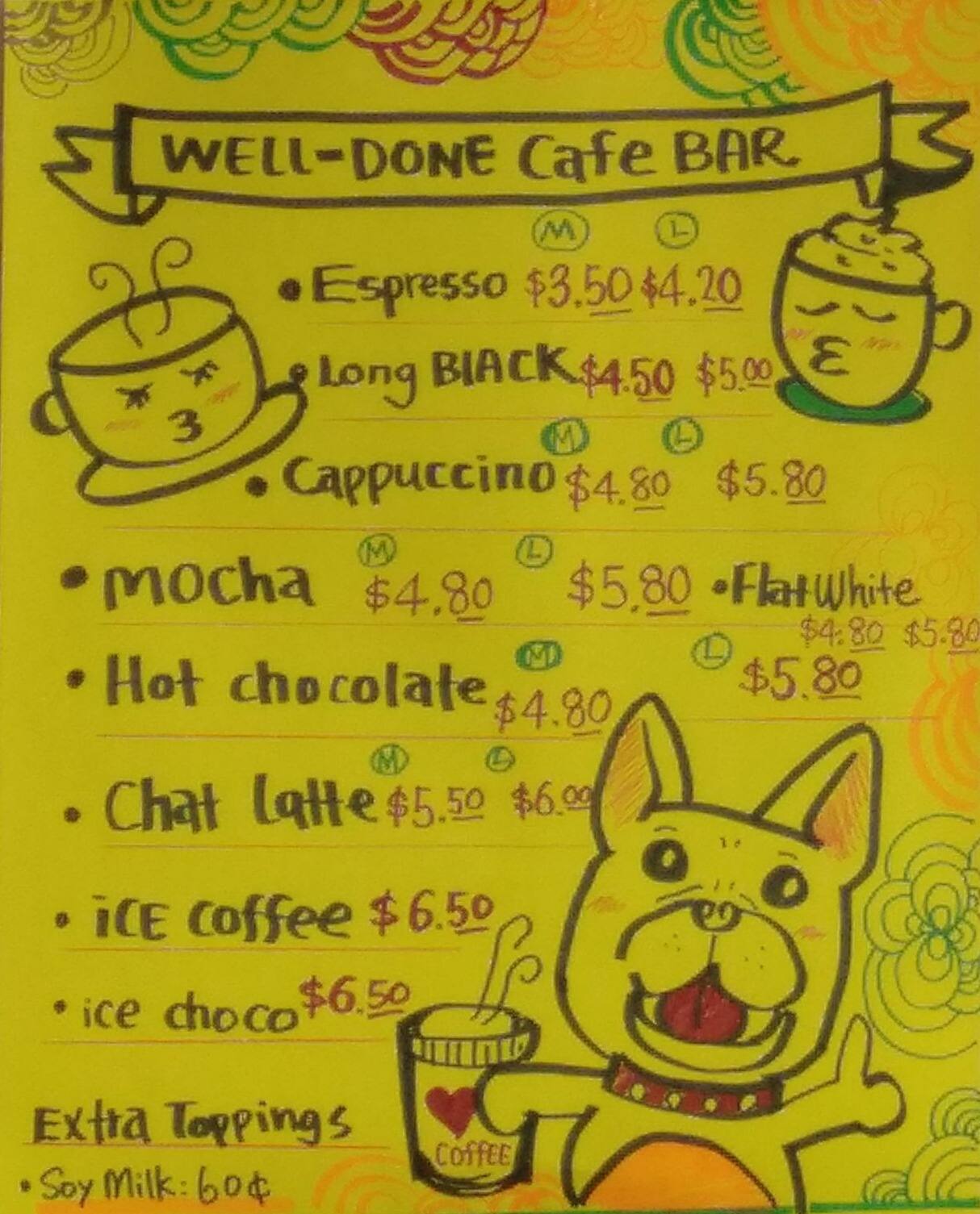 Menu at Well-Done Bakery, Auckland
