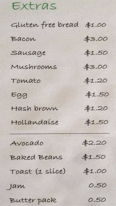 Menu at Top o' the Dome Cafe, Warkworth