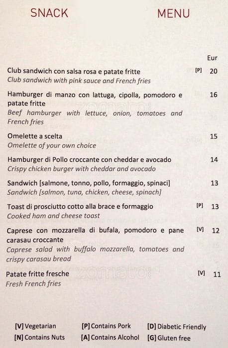 A Veneto Ristorante Menu