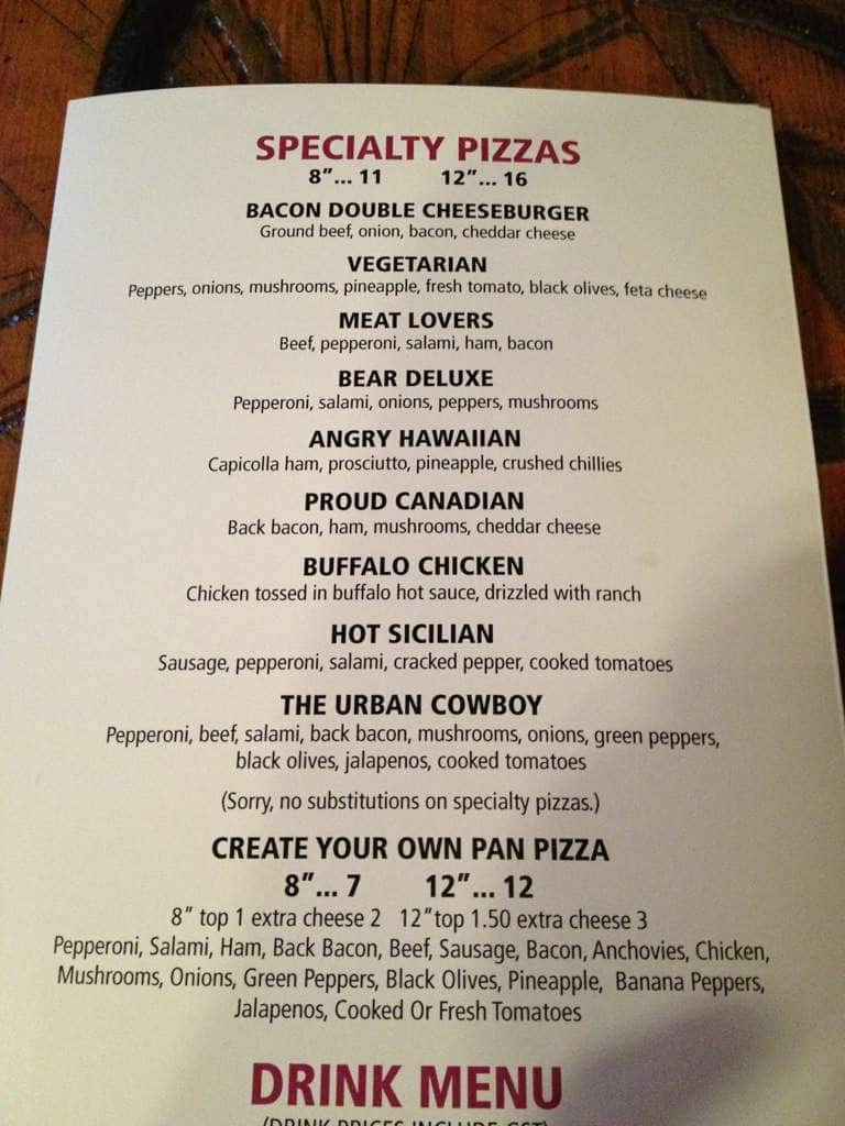 Menu at Bear & Kilt pub & bar, Calgary