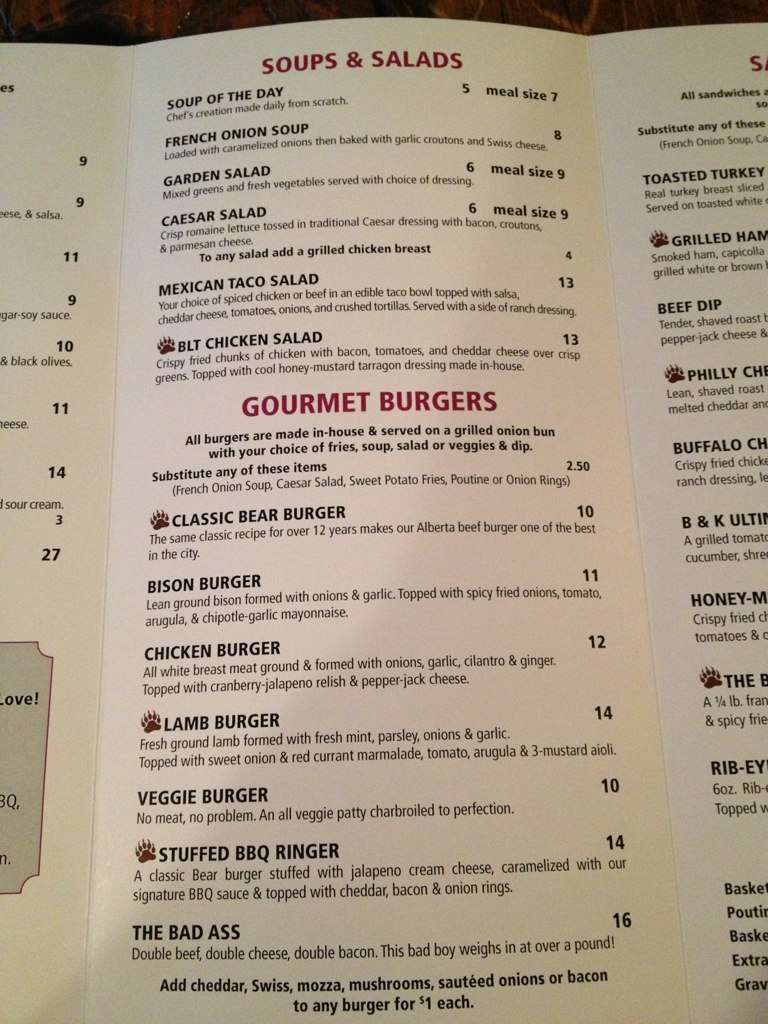 Menu at Bear & Kilt pub & bar, Calgary