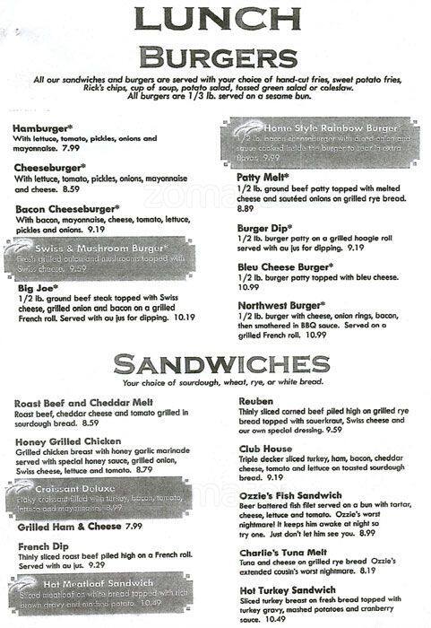 Menu at Rainbow Cafe, Auburn