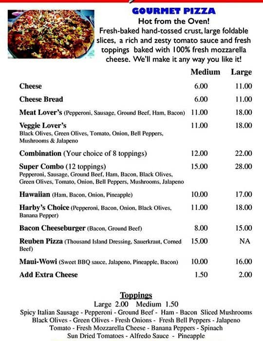 Menu at Harby's Pizza & Deli pizzeria, Knoxville