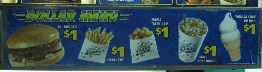 Menu at Stars Drive-in fast food, McAllen, W Nolana Ave